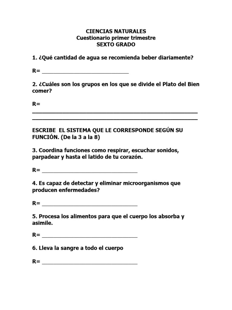 Cuestionarios de Ciencias Naturales, Geografía e Historia 1er Trimestre ...