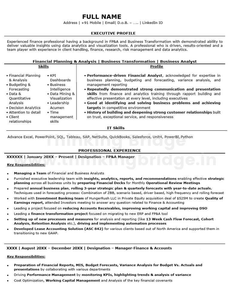 TB FPA Resume Template | Download Free PDF | Financial Analyst | Analytics