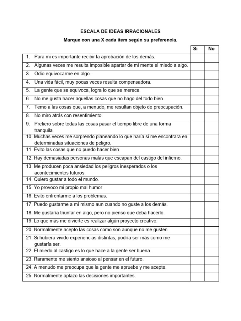Escala de Ideas Irracionales 1 | PDF
