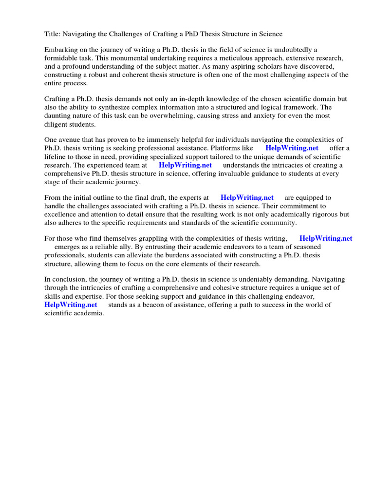 Phd Thesis Structure Science Download Free Pdf Thesis Doctor Of
