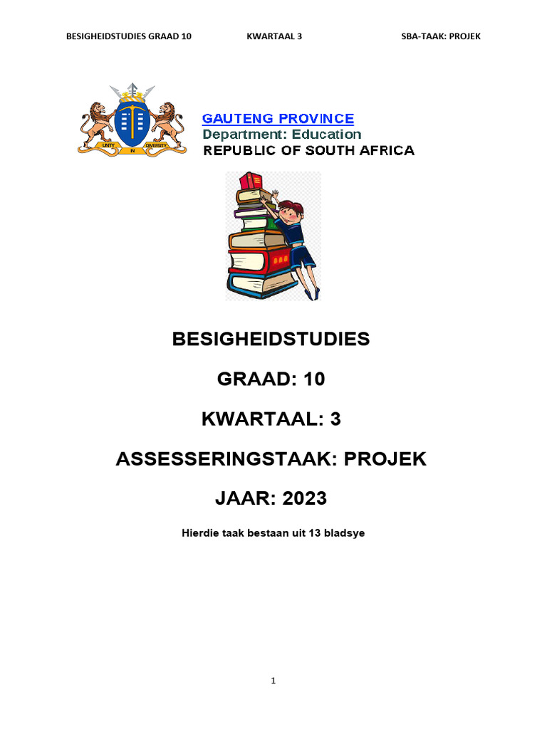2023 BUSINESS STUDIES GRADE 1O TERM 3 SBA TASK PROJECT (Afrikaans) | Download Free PDF ...