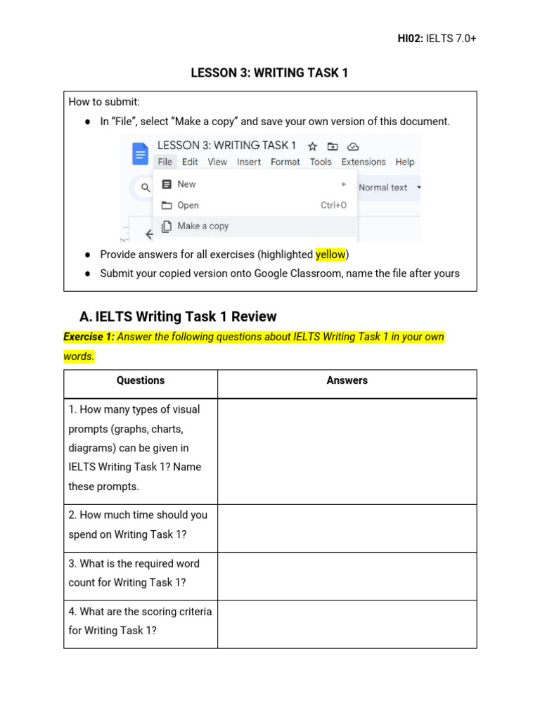 Lesson 3 - Writing Task 1 | PDF