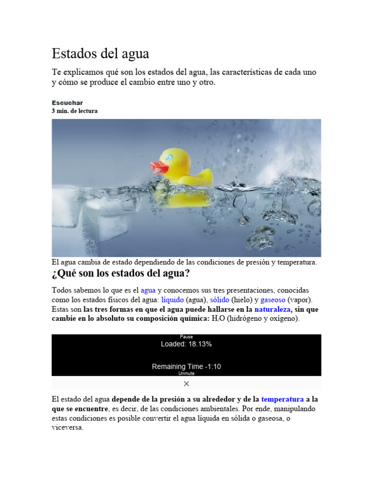 Estados del Agua: Líquido, Sólido y Gaseoso | PDF | Agua | Vapor de agua