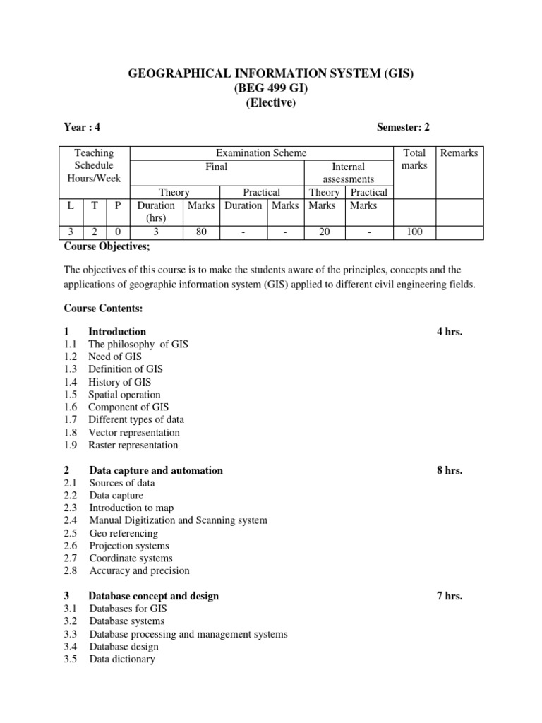 Geographical Information System (Gis) (BEG 499 GI) (Elective | PDF | Geographic Information ...