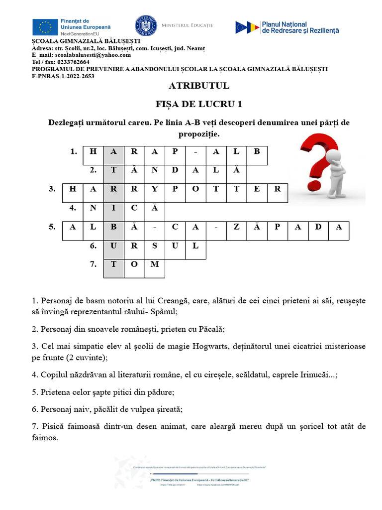 Fișă de Lucru ATRIBUTUL | PDF