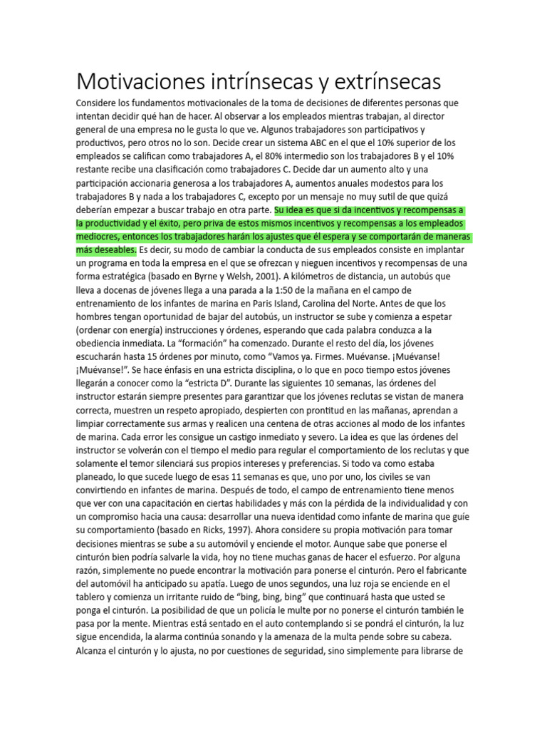 Motivaciones Intrínsecas y Extrínsecas | PDF | Motivacional | Motivación