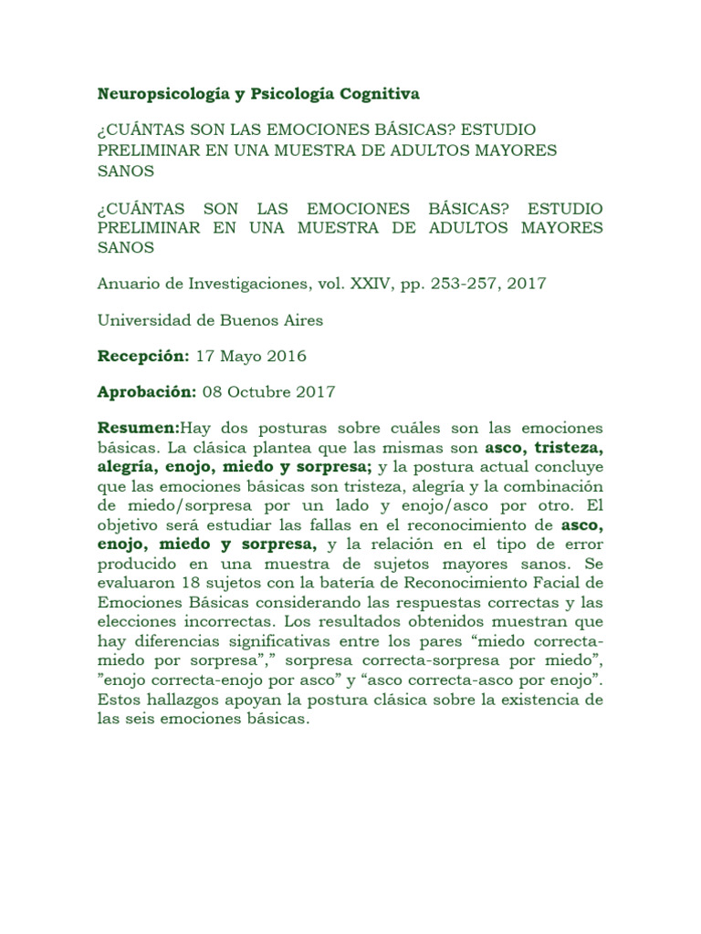 Emociones Basicas Neuropsicología Y Psicología Cognitiva Recuperado