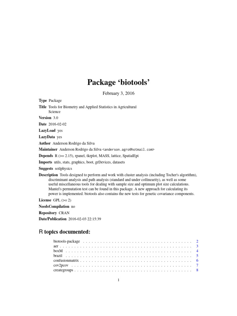 Biotools | PDF | Multicollinearity | Statistics