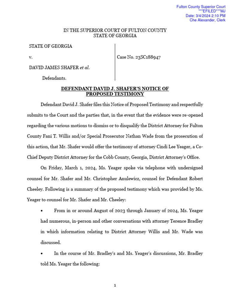 Shafer Notice Proposed Testimony 3 4 24 | PDF