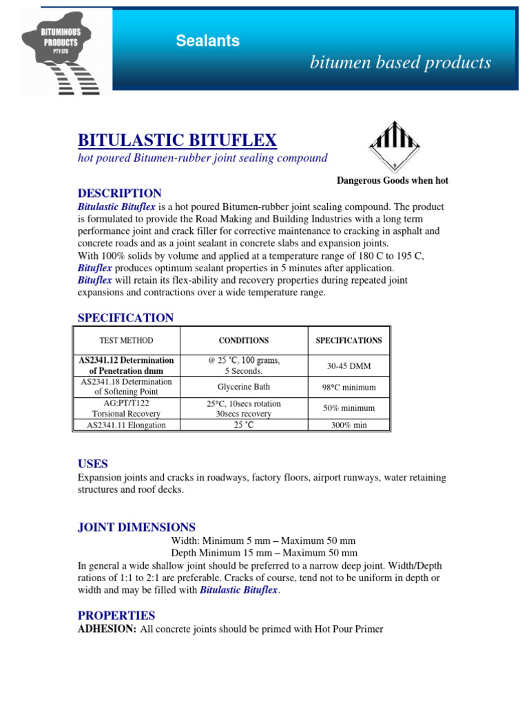 TDS Bitulastic Bituflex | PDF | Concrete | Materials