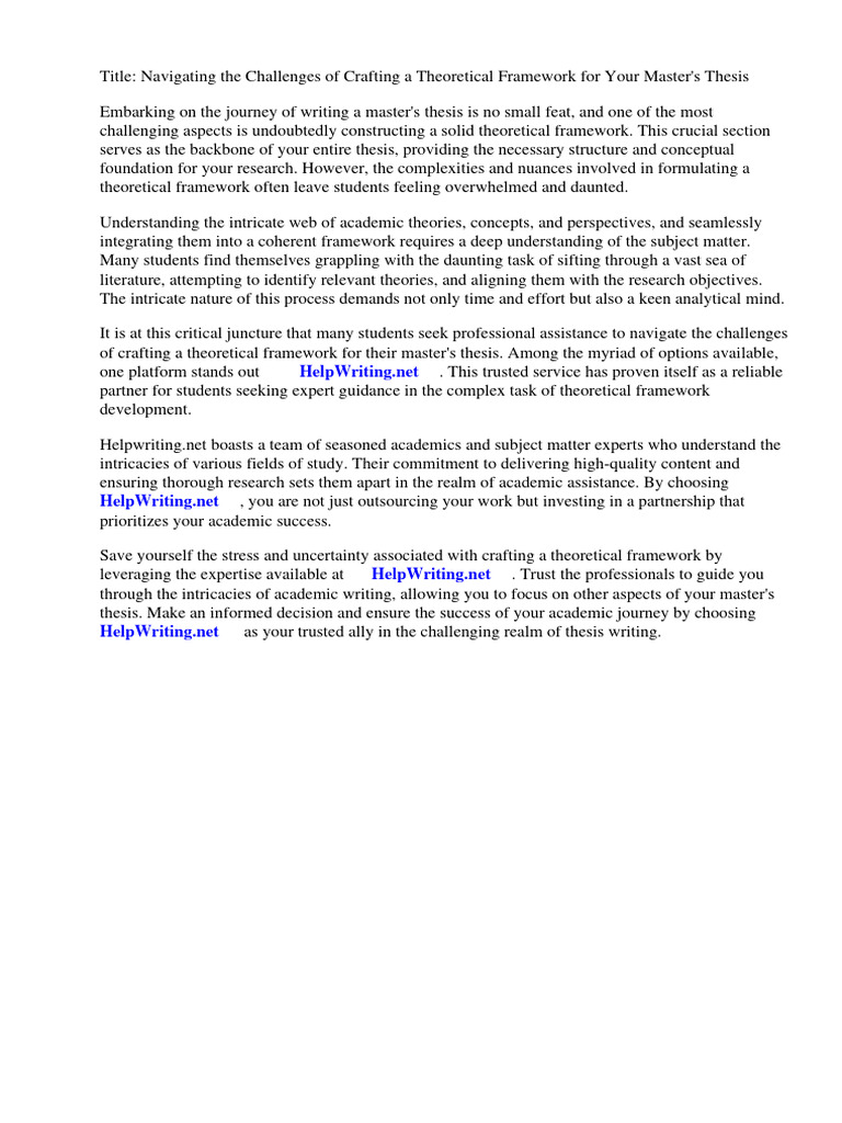 Theoretical Framework Master Thesis Example | PDF