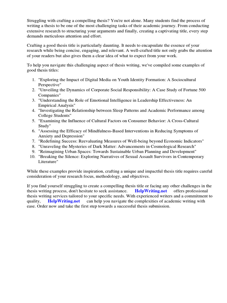 Good Thesis Titles Examples Pdf