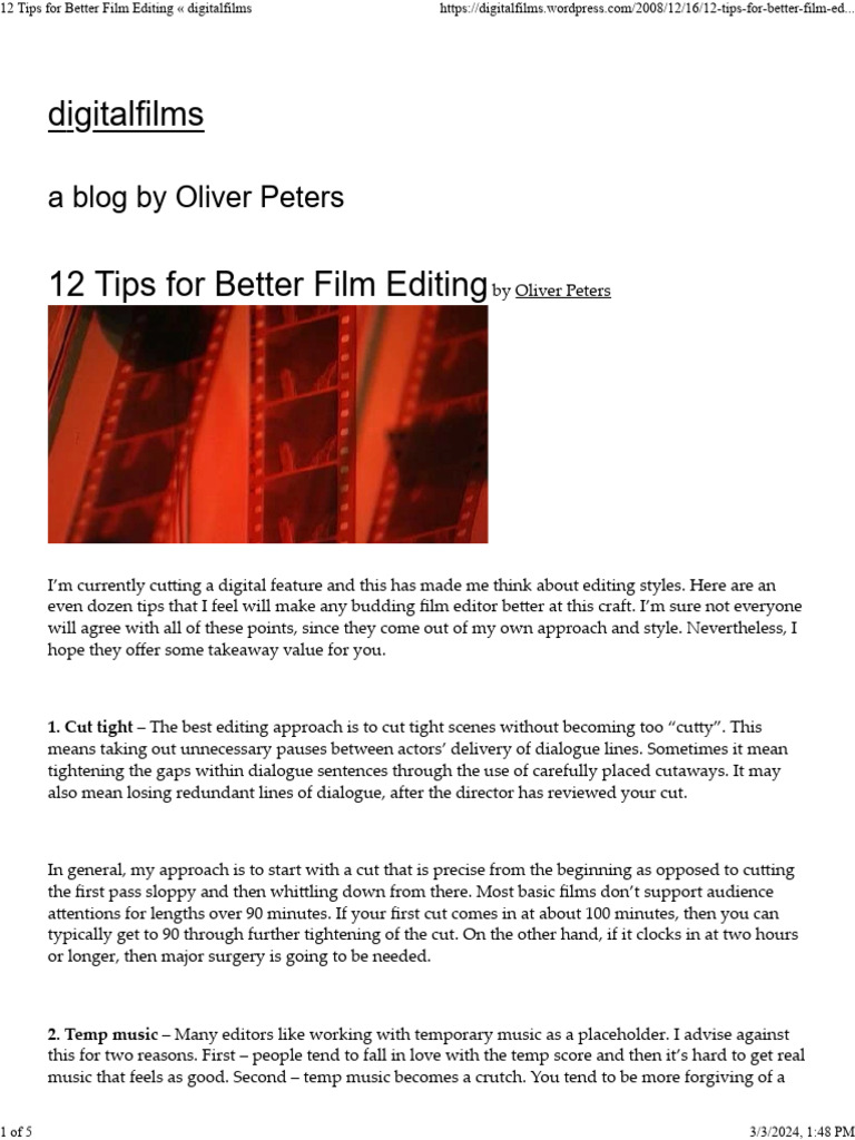 12 Tips For Better Film Editing Digitalfilms | PDF