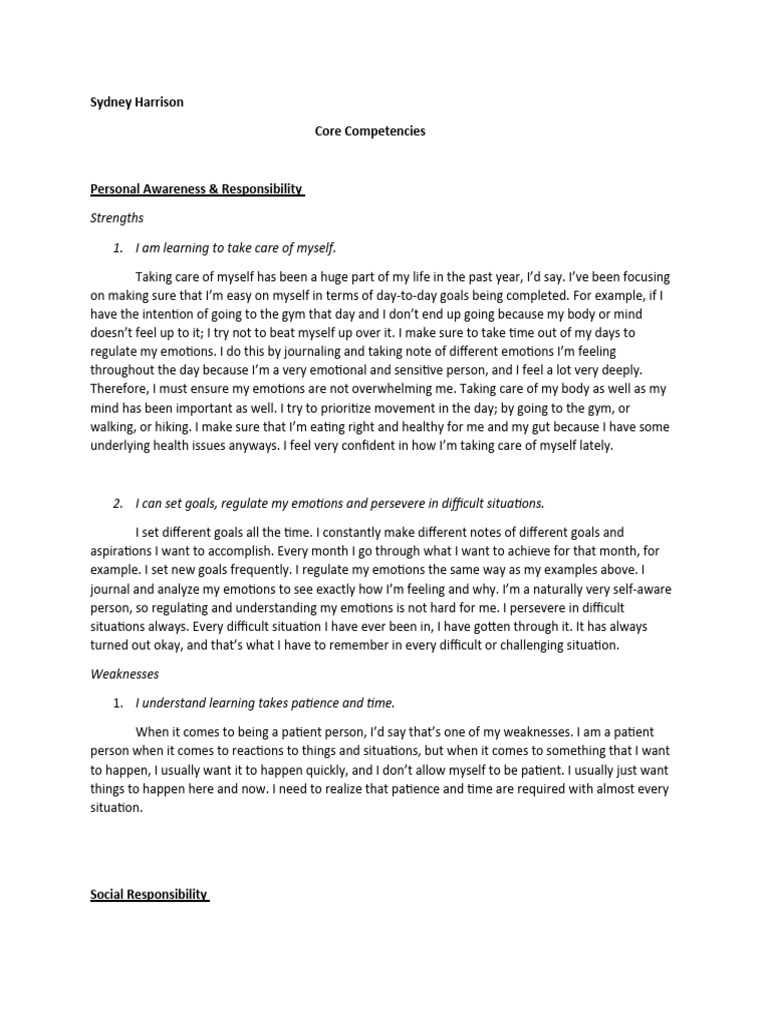 Core Competencies Reflection | PDF | Emotions | Thought