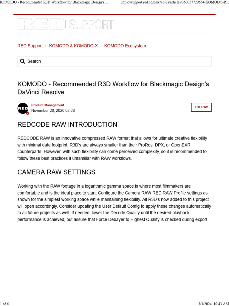 KOMODO - Recommended R3D Workflow For Blackmagic Design's DaVinci Resolve - RED Support | PDF ...