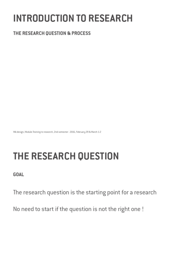 MA Design, Research, Sem2 - 2 - Research Question & Process | PDF