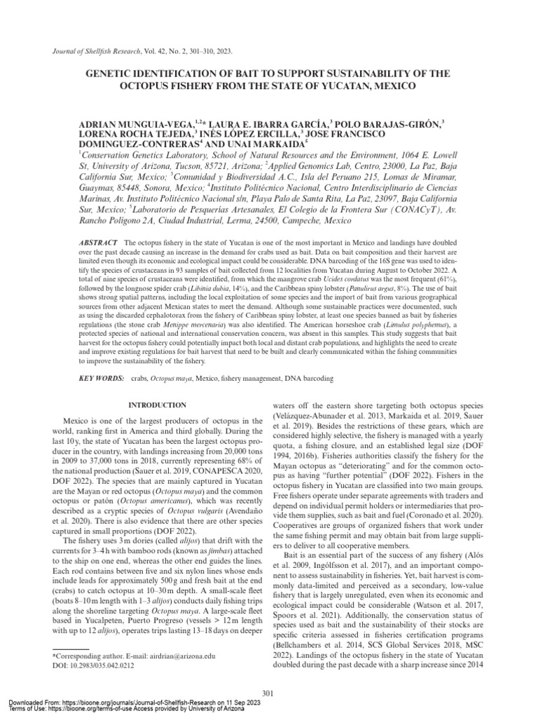 Munguia Et Al. 2023. Genetic Bait Identificaction of Octopus Fishery ... Munguia Et Al. 2023. Genetic Bait Identificaction of Octopus Fishery ...