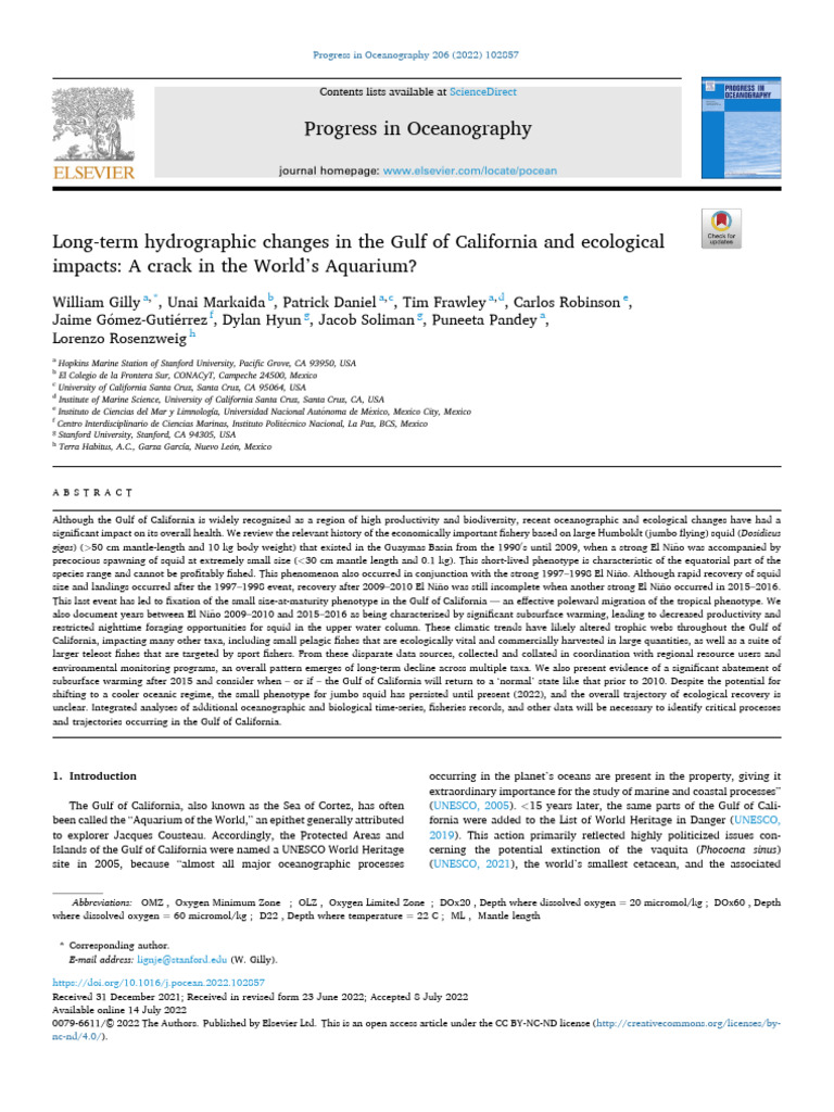 Gilly Et Al. 2022. Long-Term Hydrographic Changes in The Gulf of California and Ecological ...