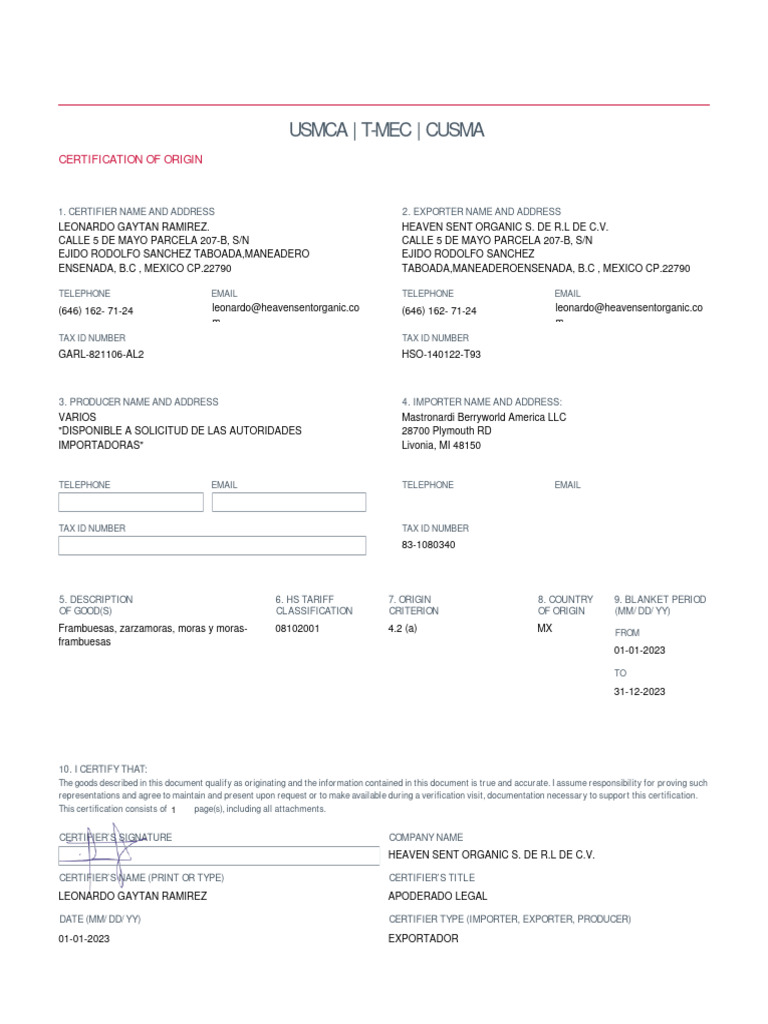 Certificado de Origen | PDF