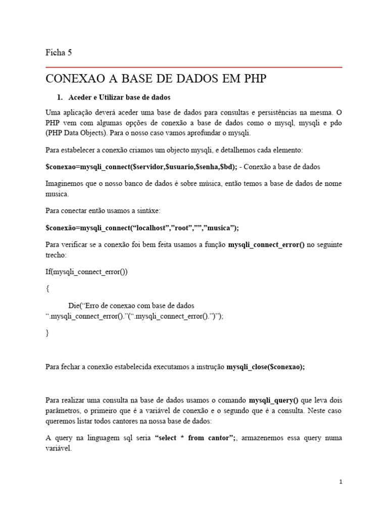 Ficha 5 PHP | PDF | SQL | Bancos de dados
