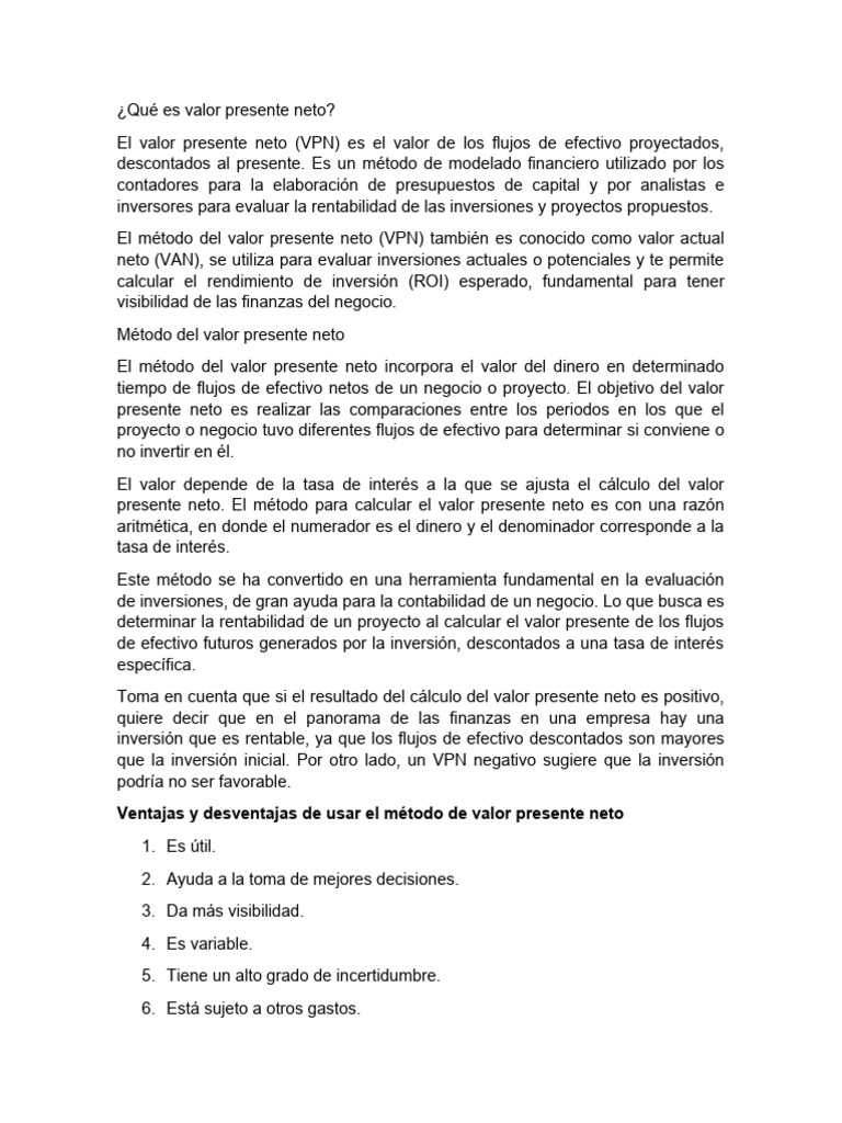 Qué Es Valor Presente Neto | PDF