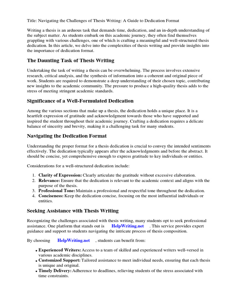 Thesis Dedication Format | PDF | Thesis | Essays