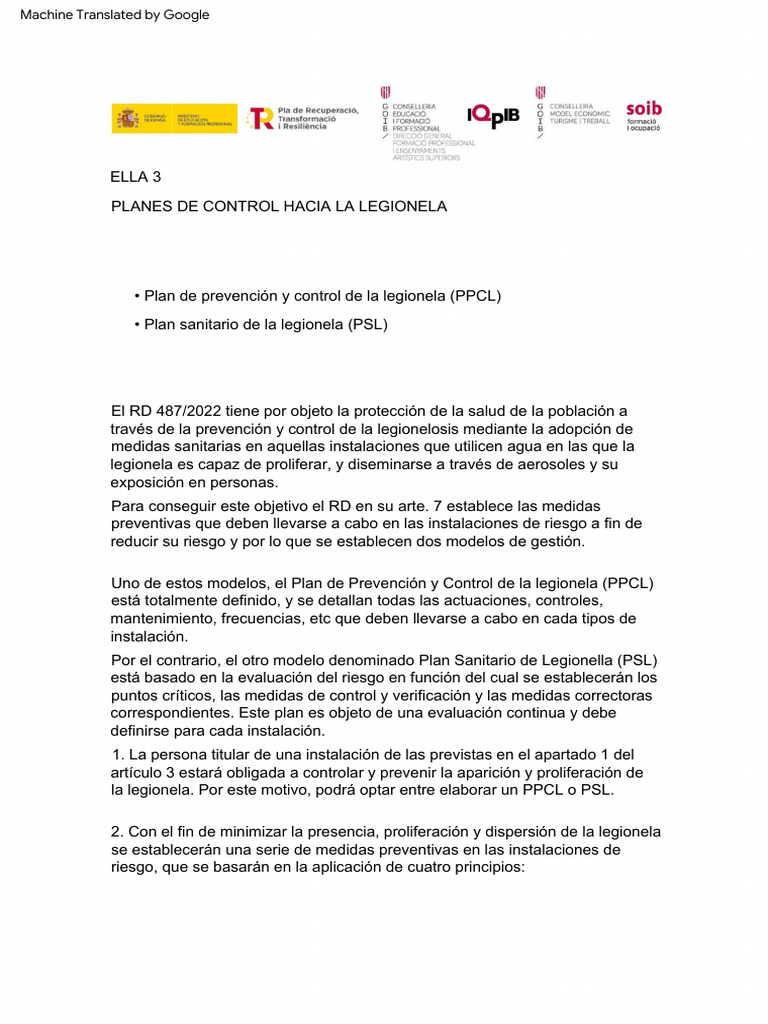 Plan de Control de Legionella (PPCL) | PDF | Laboratorios | Agua