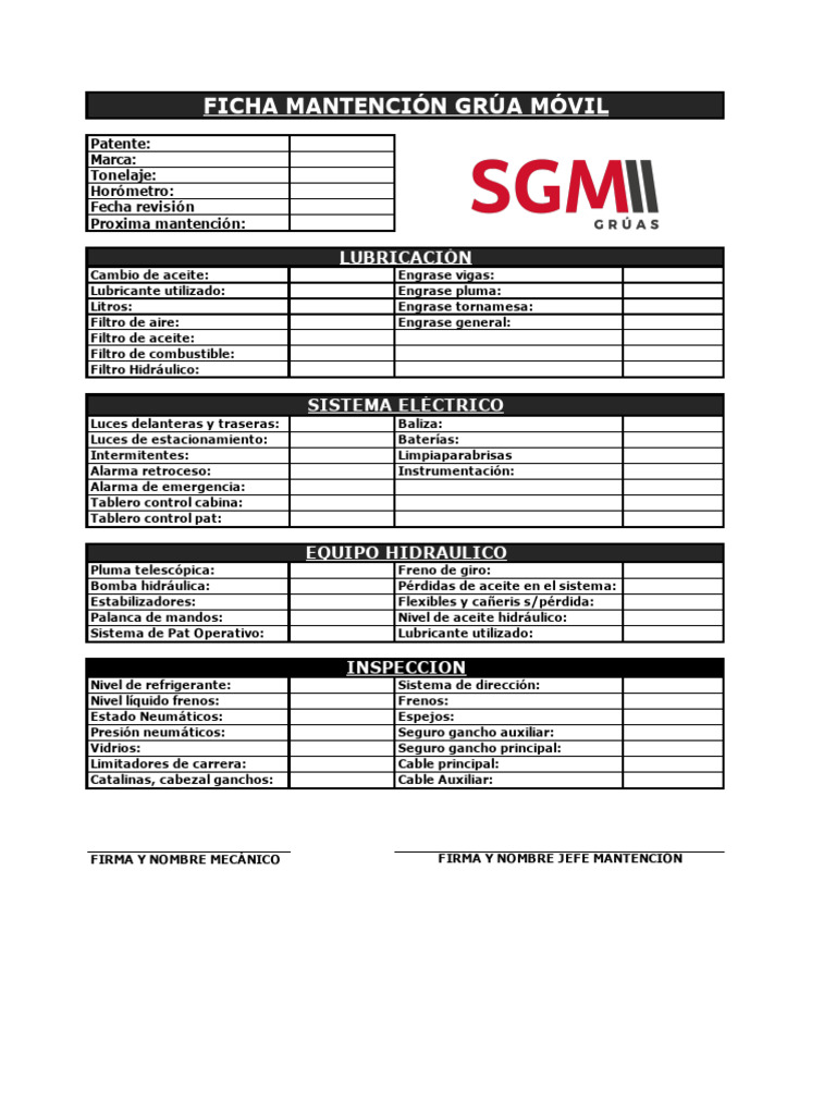 Ficha Mantenimiento Sgm | PDF