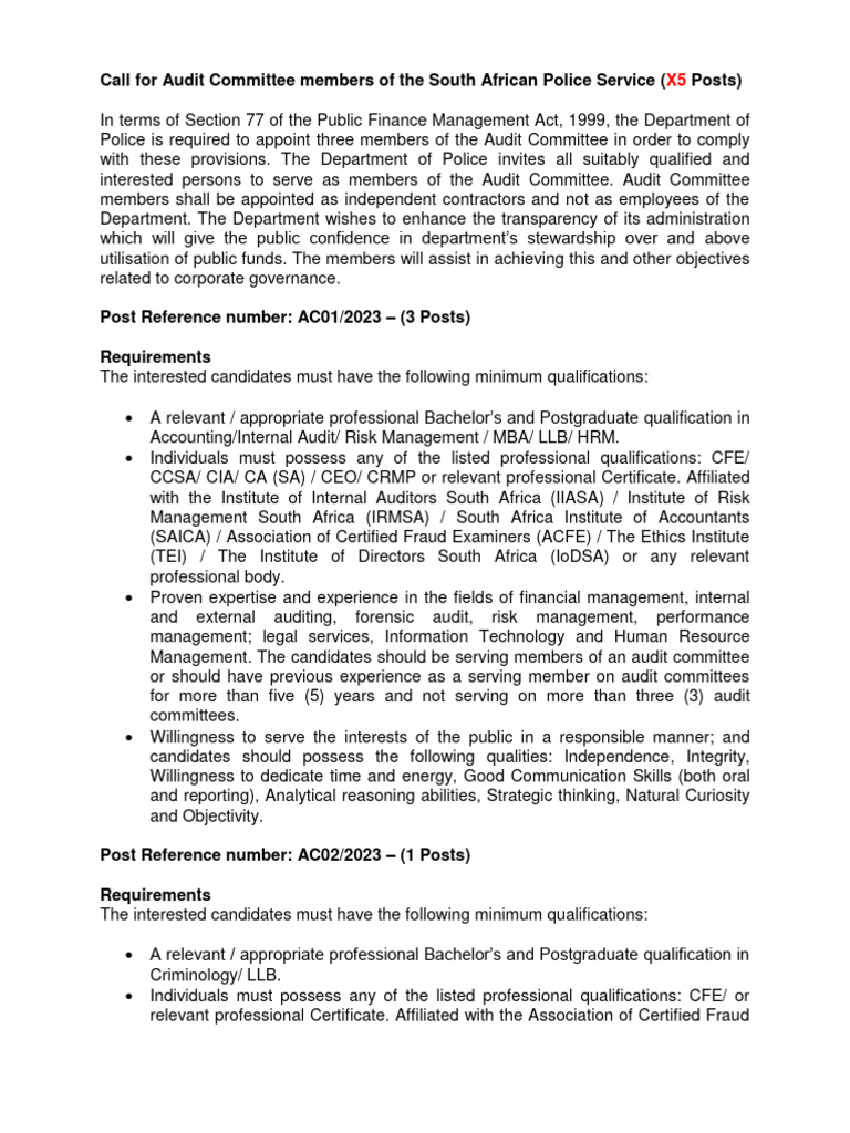 Independent Audit Committee Members Posts 2024 | PDF | Audit | Audit ...
