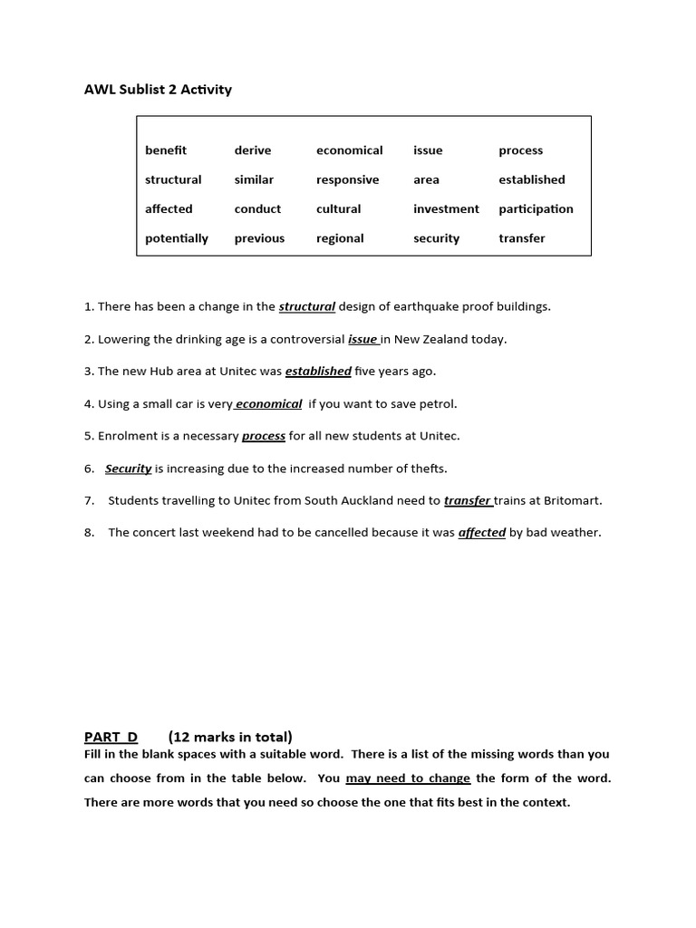 AWL Sublist 2 Vocabulary Activity | PDF