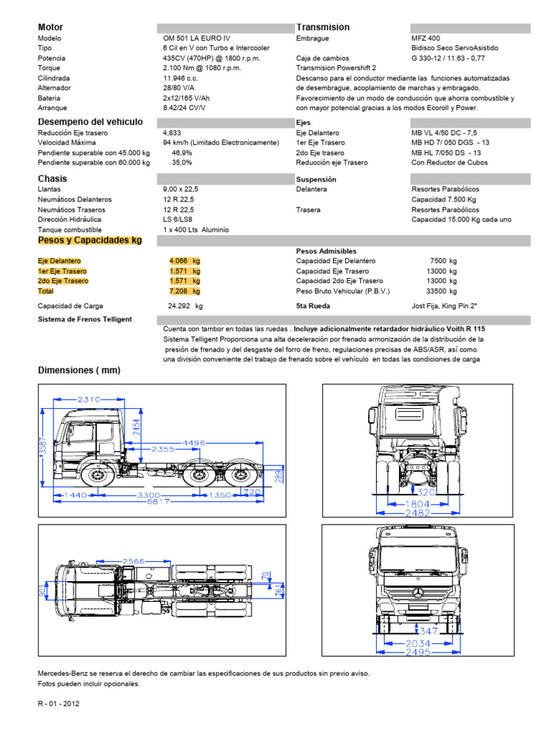 Ficha Actros 3344 - Eager Beaver 60gsl | PDF | Eje | Neumático