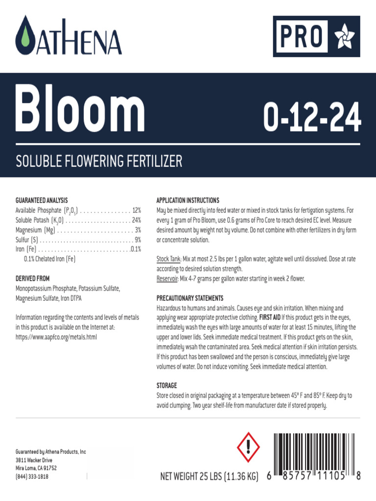 Athena Pro Bloom 25 LB | PDF