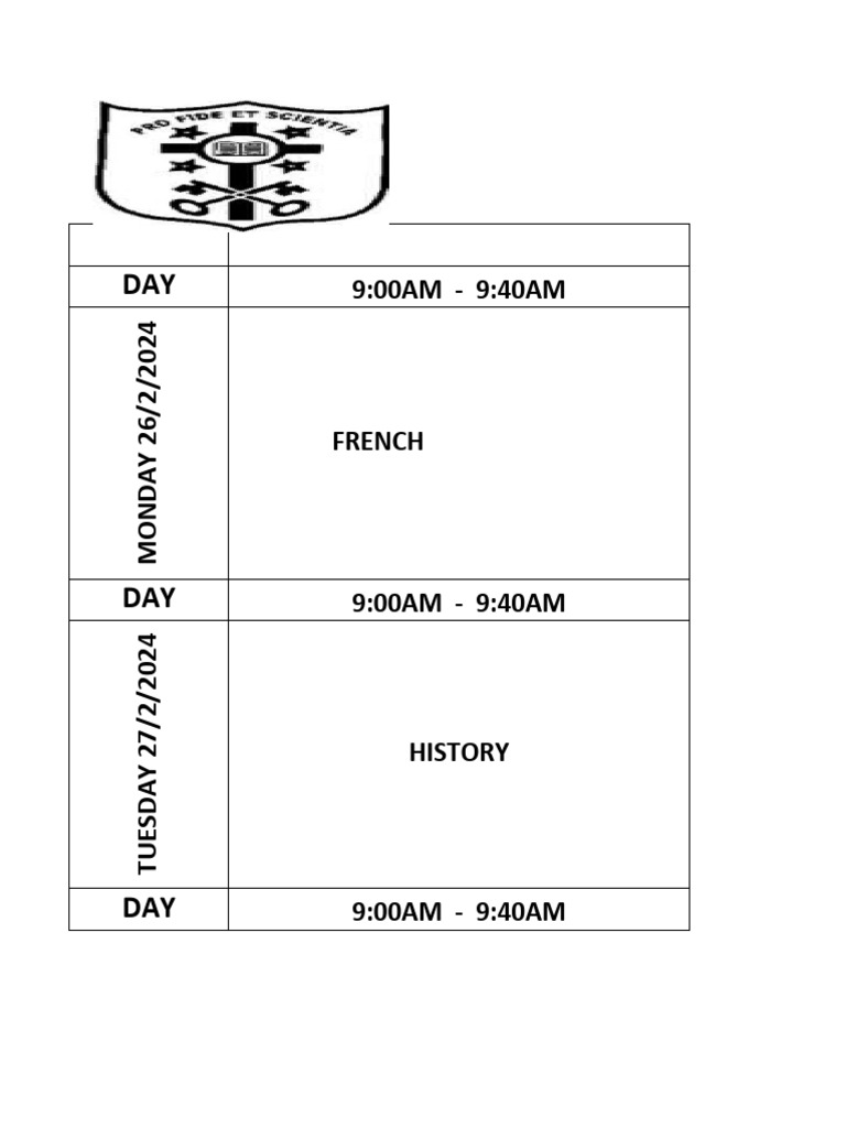 Online Lesson Time Table Jss2 | PDF