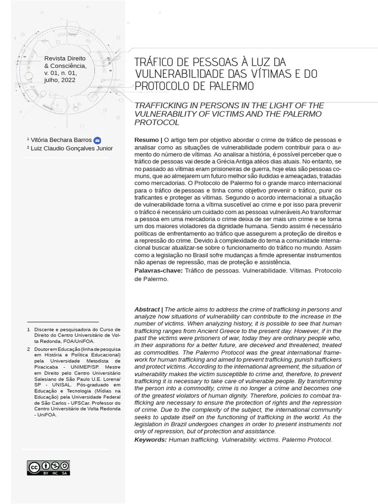 Tráfico de Pessoas À Luz Da Vulnerabilidade Das Vítimas e Do Protocolo ...