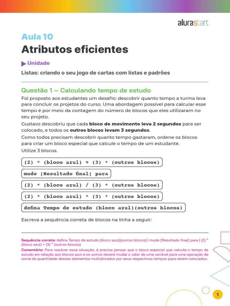 Scratch+Criando+o+Seu+Jogo+de+Cartas+Com+Listas+e+Padrões Exercícios AULA10 PROF | PDF | Tempo ...
