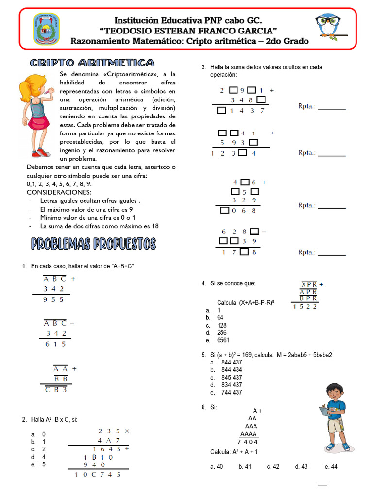 Practica-2°-RM-Cripto Aritmetica | PDF | Matemáticas | Aritmética