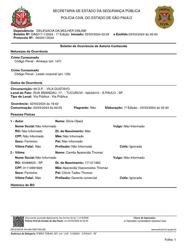 Boletim Ocorrencia | PDF