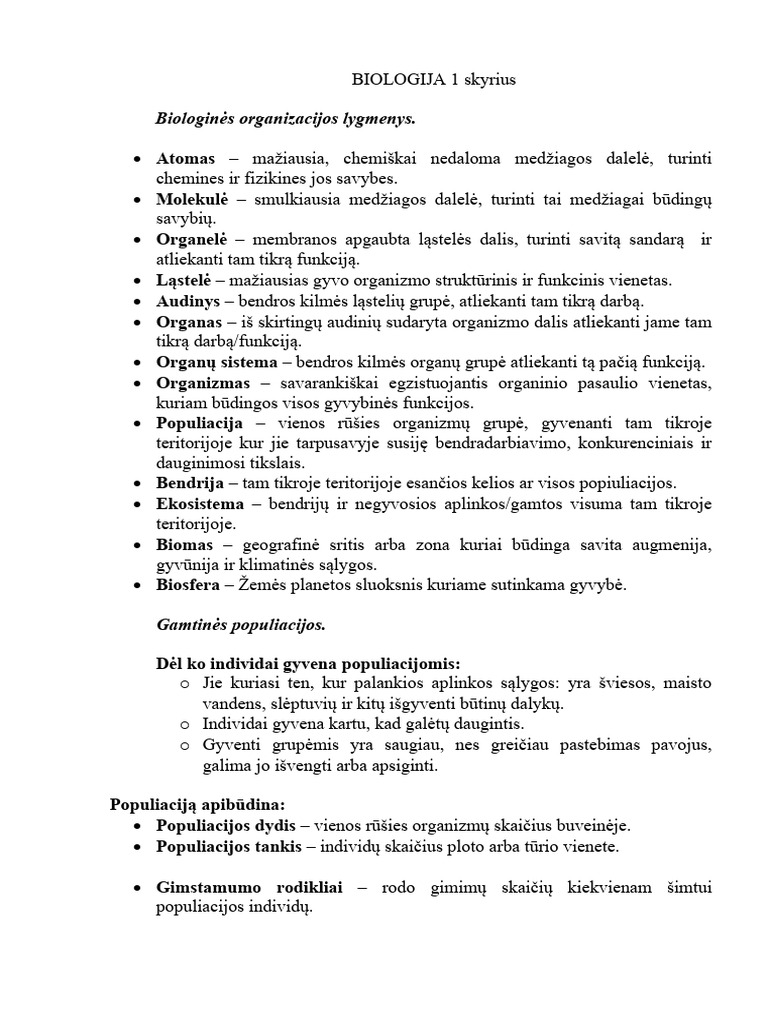 BIOLOGIJA 1 Skyrius | PDF