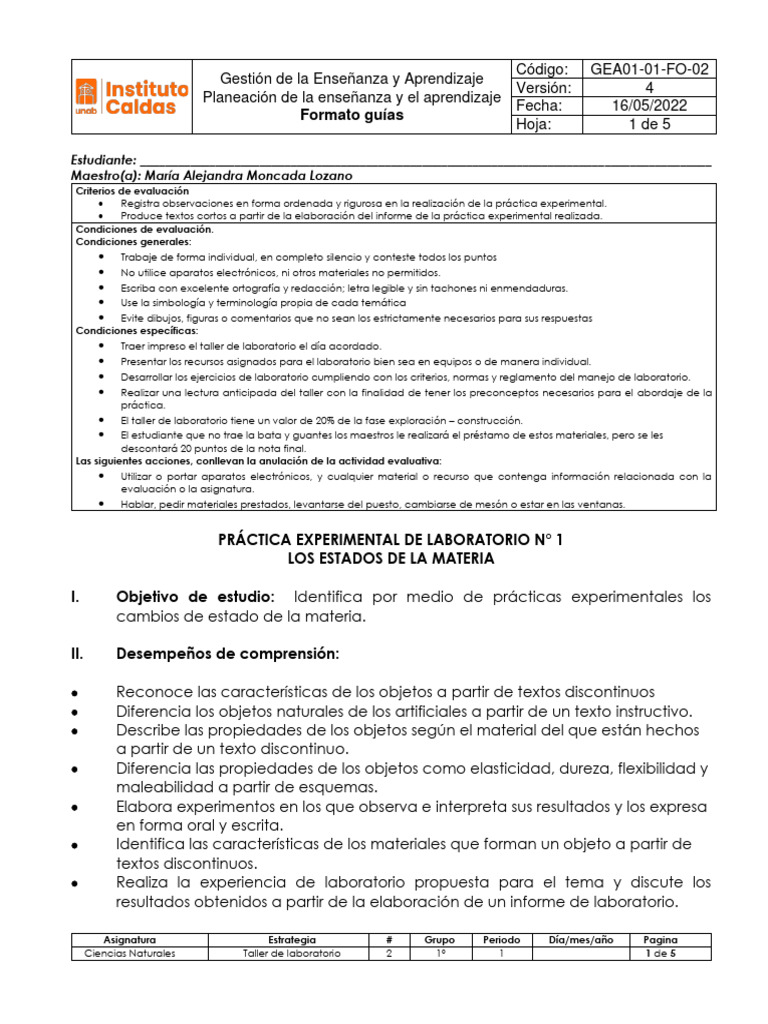 Taller de Laboratorio: Estados de la Materia | PDF