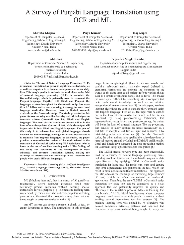 A_Survey_of_Punjabi_Language_Translation_using_OCR_and_ML | PDF | Artificial Neural Network ...