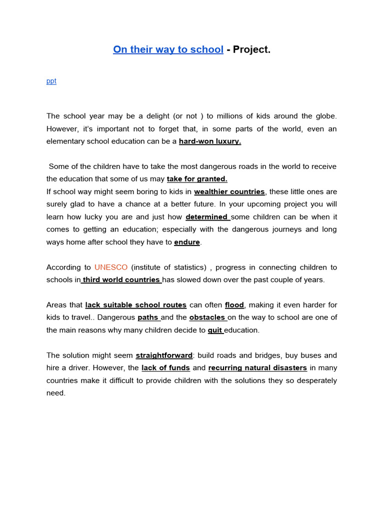 On Their Way To School - Project | PDF