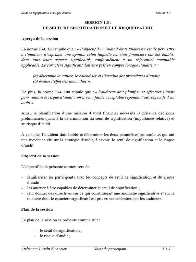 Seuil de Signification et Risque d'Audit | PDF | Audit | Risque