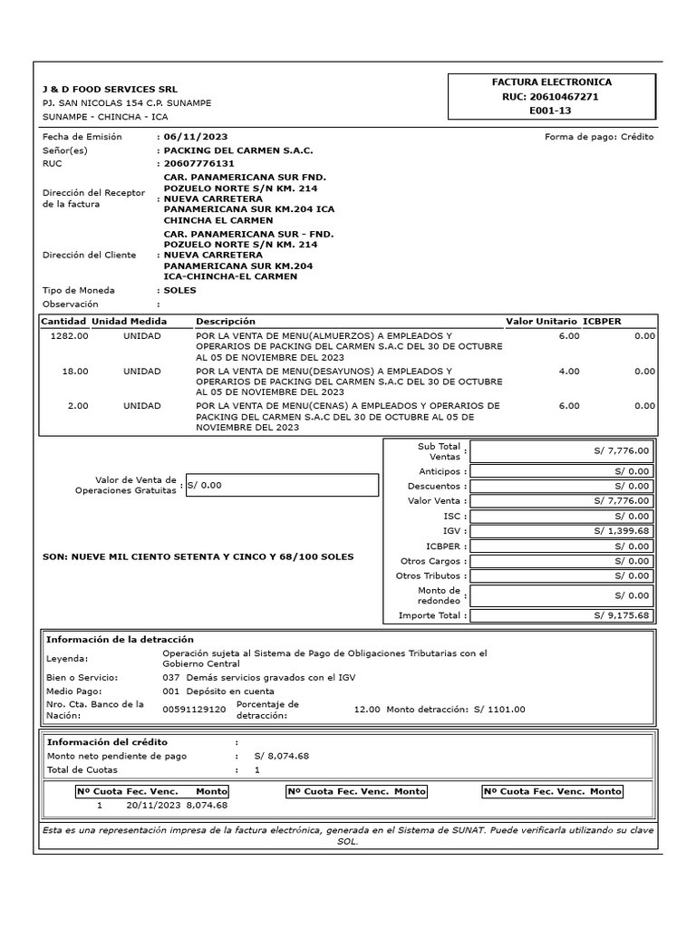 Factura Electronica RUC: 20610467271 E001-13 | PDF