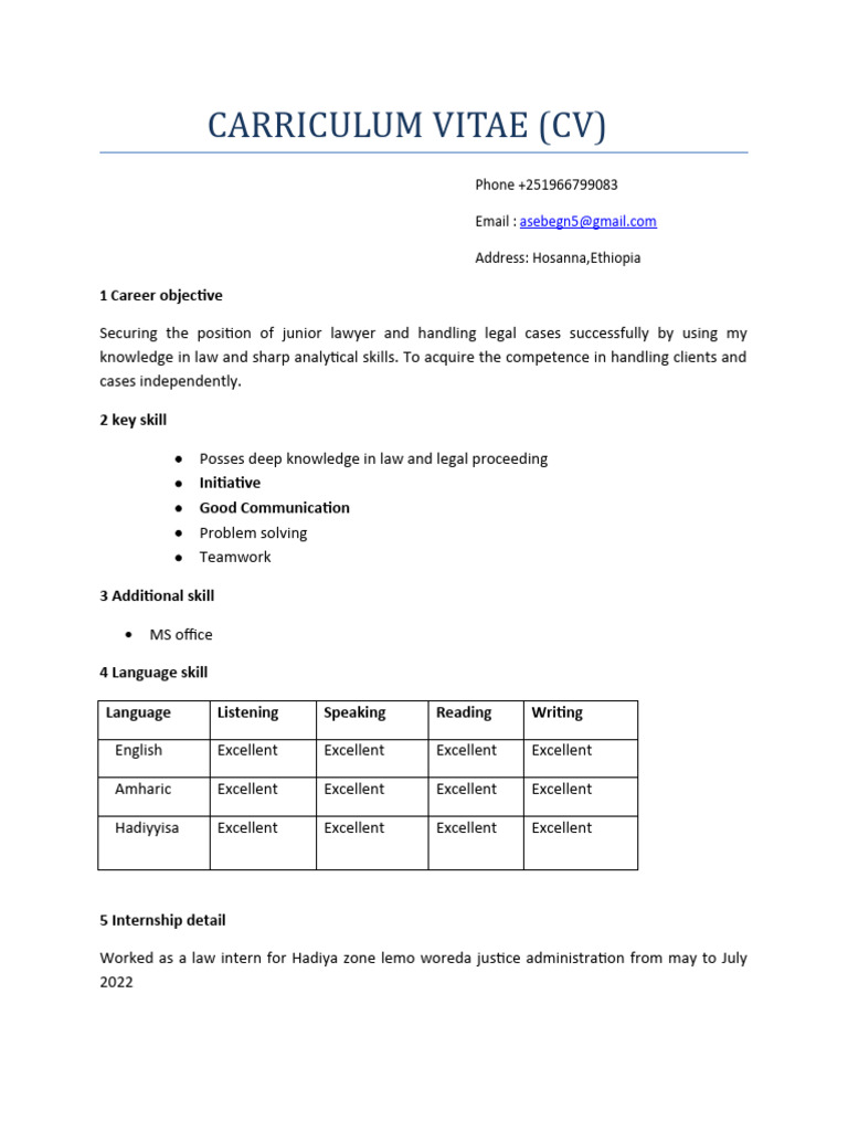Carriculum Vitae (CV) : Areer Objective | PDF