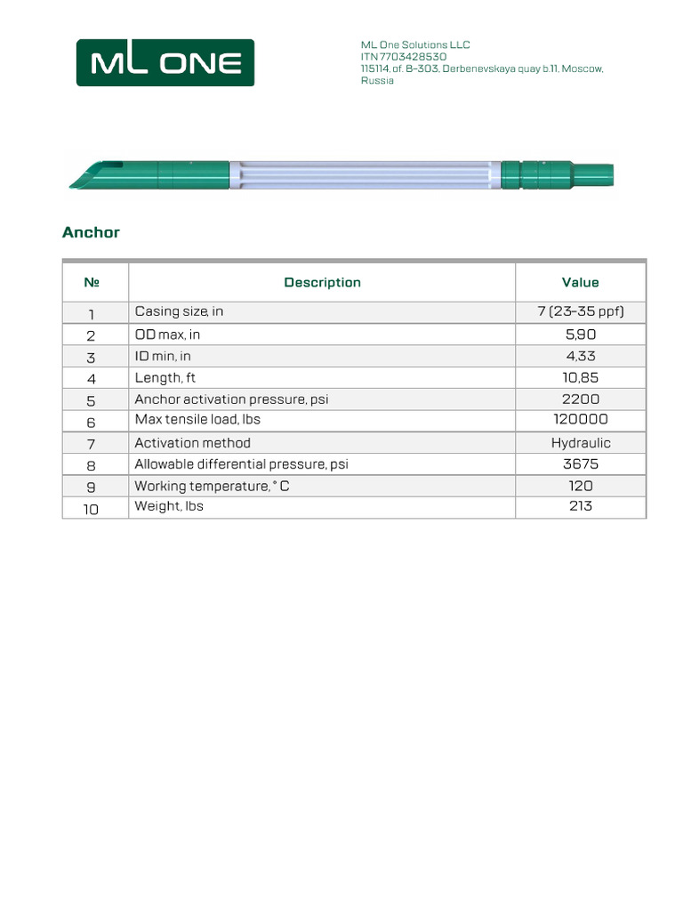 Specification Sheet - Anchor | PDF