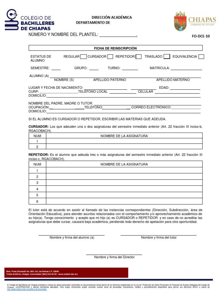 Fo Dce 10 Ficha de Reinscripcion 2 | PDF