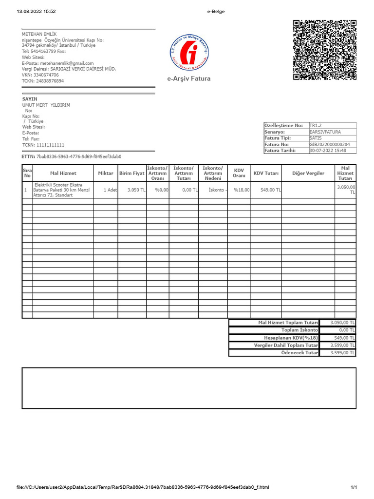 Türkiye Real Invoince Example | PDF