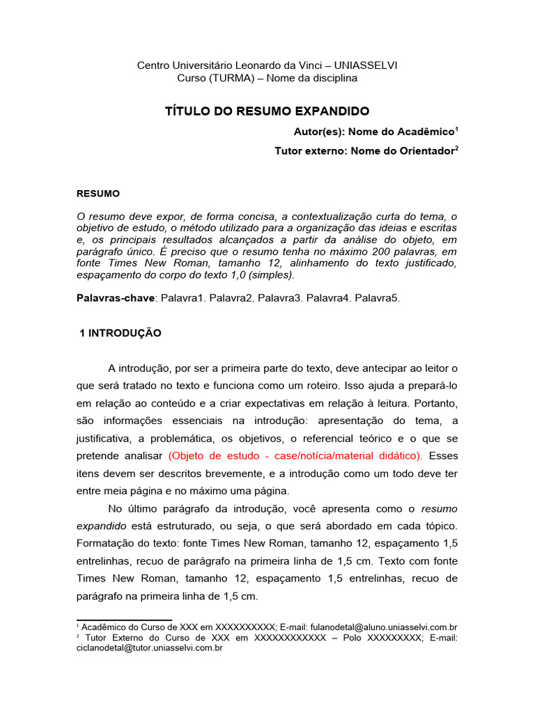 7 Template Do Resumo Expandido | PDF