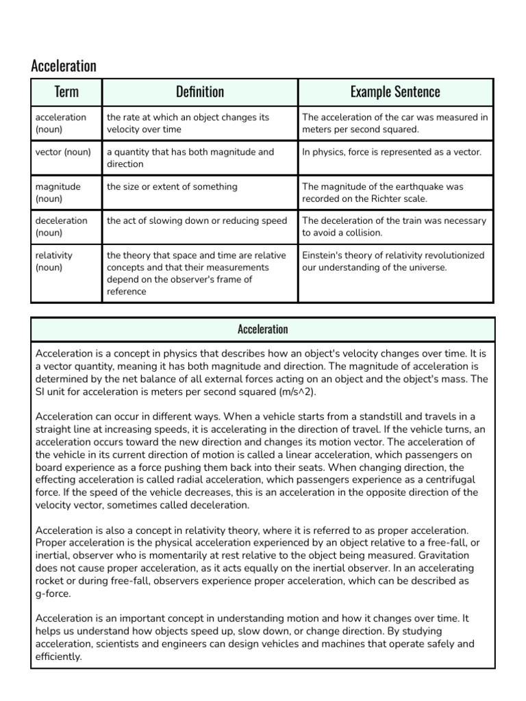 Acceleration - by Diffit (Printable) | PDF | Acceleration | Force