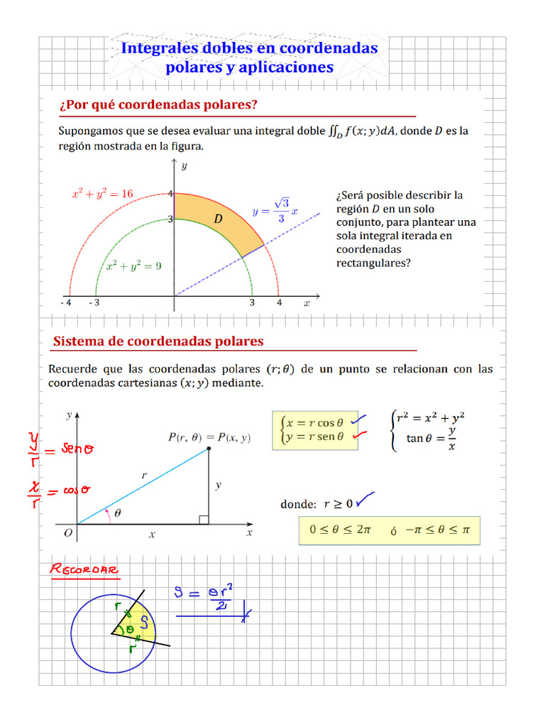 Integrales dobles: coordenadas polares | PDF